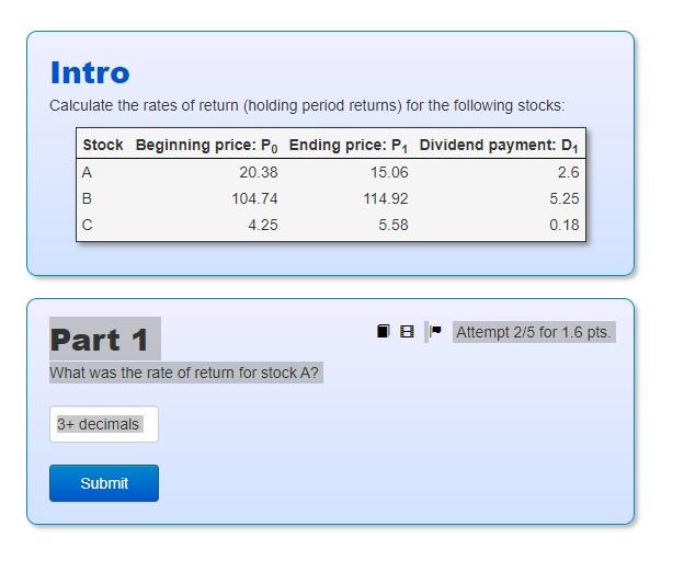 Solved Intro Calculate the rates of return (holding period | Chegg.com