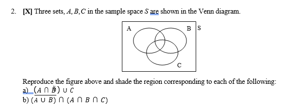 Solved [X] Three sets, A,B,C in the sample space S are shown | Chegg.com