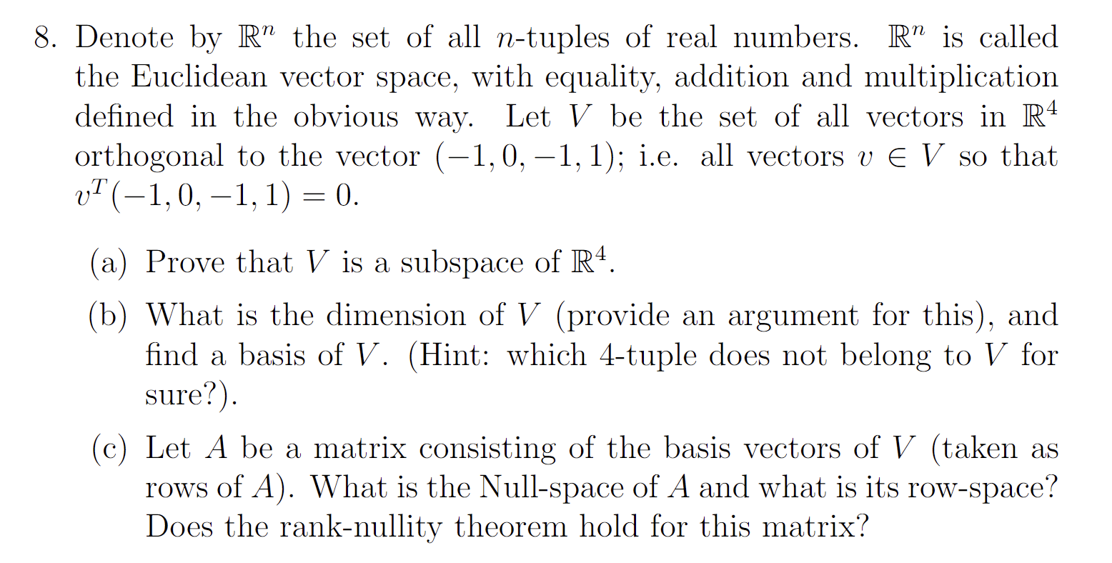 Solved Denote by Rn the set of all n-tuples of real numbers. | Chegg.com