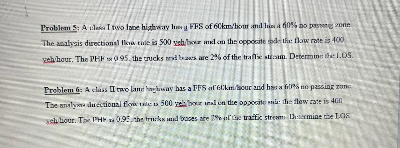 Solved Problem 5: A class I two lane highway has a FFS of 60 | Chegg.com