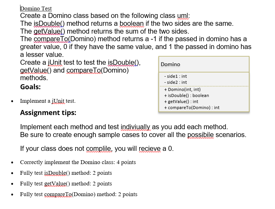 Solved omino Test Create a Domino class based on the | Chegg.com