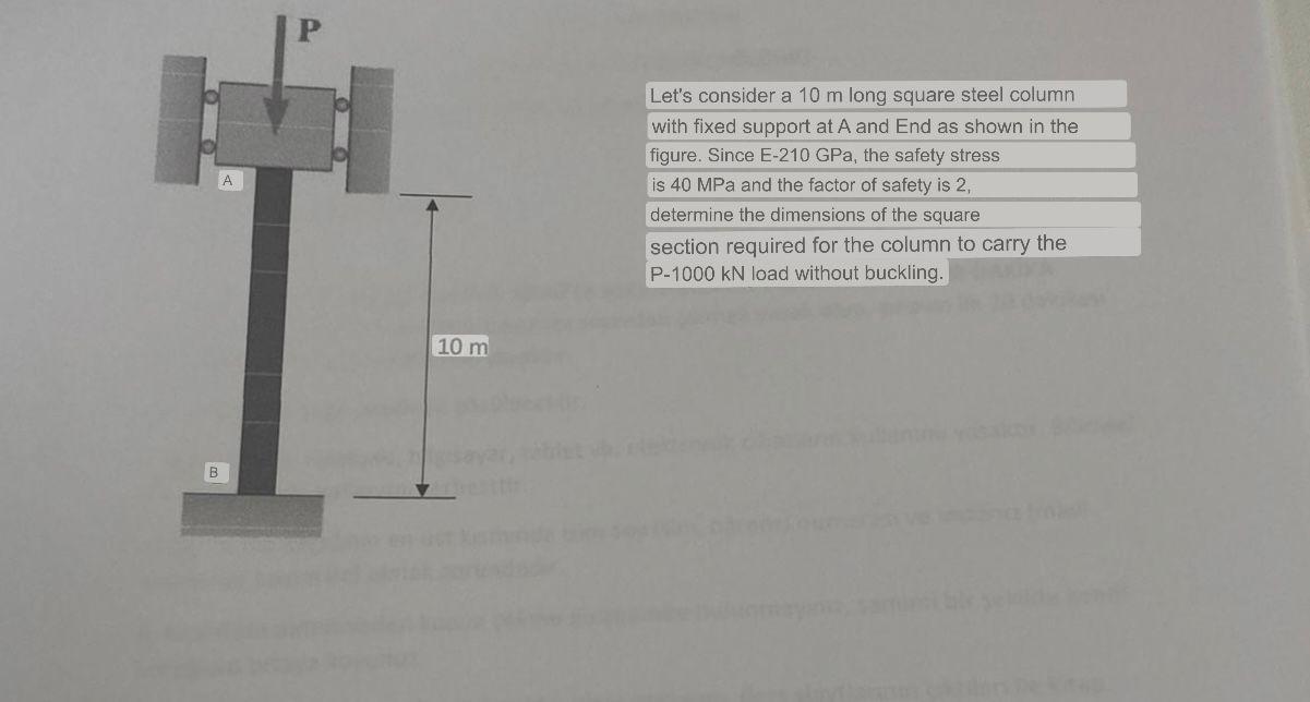 Solved B 10 m Let's consider a 10 m long square steel column | Chegg.com