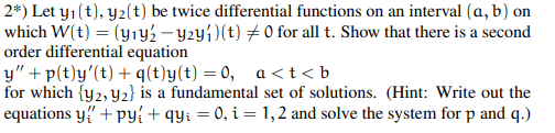 2∗) Let y1(t),y2(t) be twice differential functions | Chegg.com