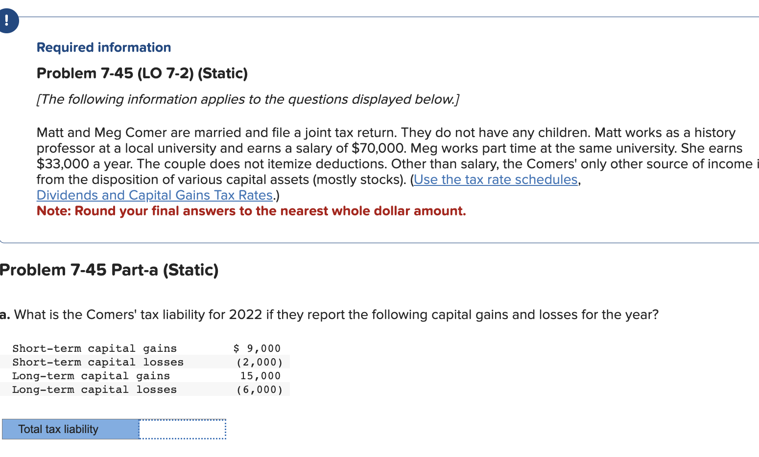 Solved Problem 7-45 (LO 7-2) (Static) [The following | Chegg.com
