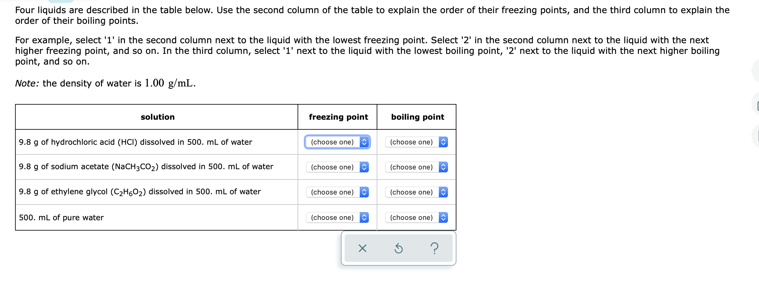 Solved Four liquids are described in the table below. Use | Chegg.com