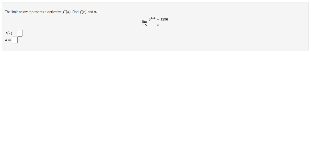 Solved The limit below represents a derivative f′(a). Find | Chegg.com