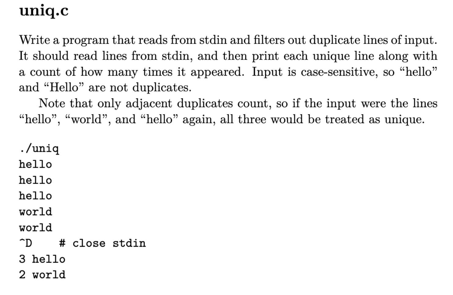 Solved uniq.c Write a program that reads from stdin and | Chegg.com