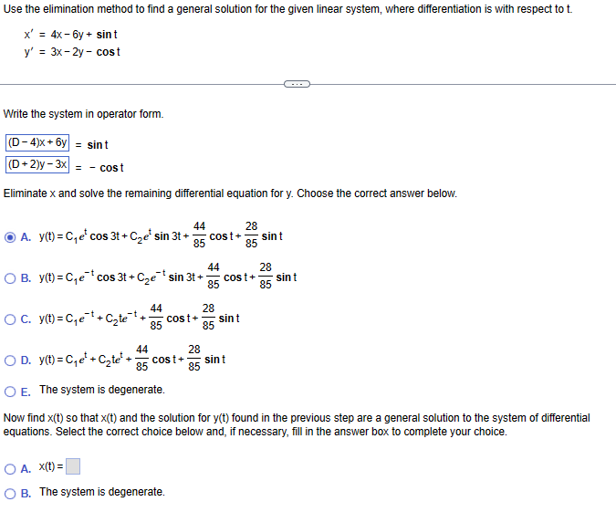Solved Use the elimination method to find a general solution | Chegg.com