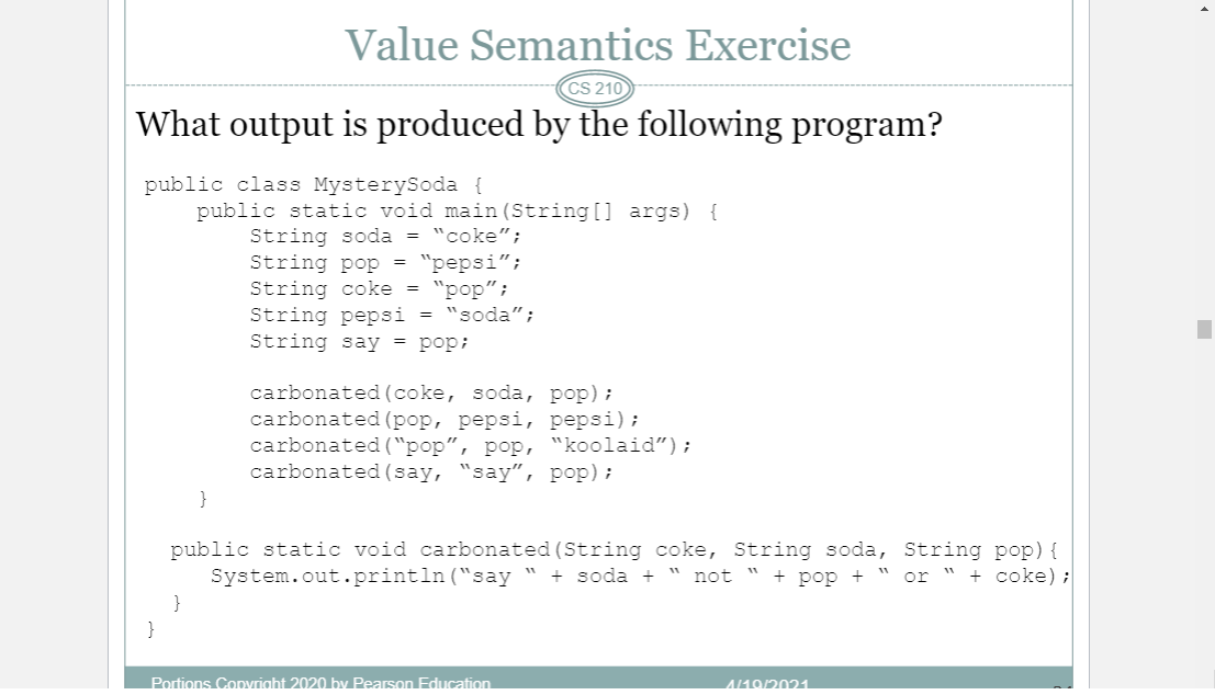 Solved Value Semantics Exercise CS 210 What output is | Chegg.com