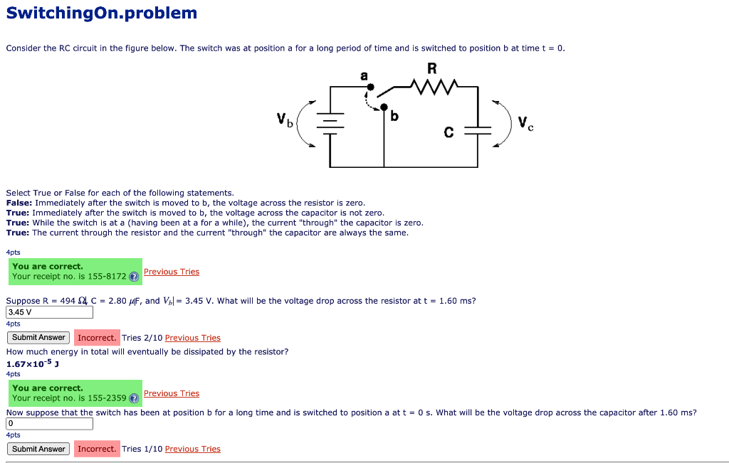 Solved Switchingon.problem Consider the RC circuit in the | Chegg.com