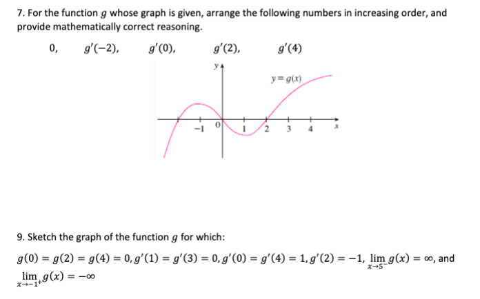 Solved 7 For The Function G Whose Graph Is Given Arrange 