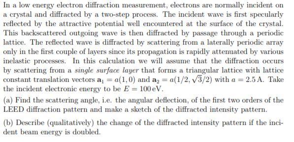 In a low energy electron diffraction measurement, | Chegg.com