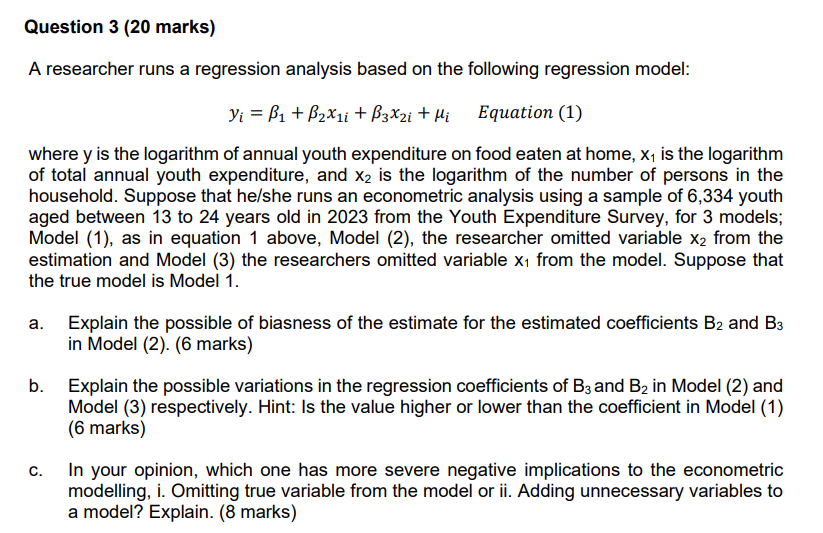 Solved Question 3 (20 ﻿marks)A researcher runs a regression | Chegg.com