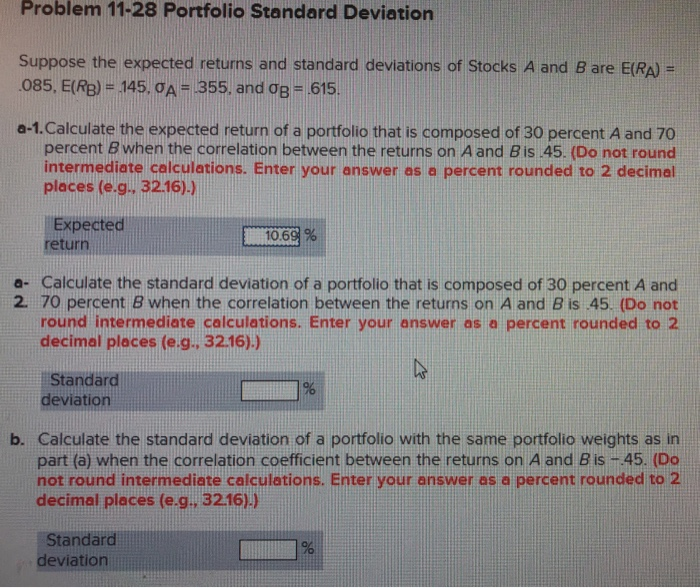 Solved Problem 11-28 Portfolio Standard Deviation Suppose | Chegg.com