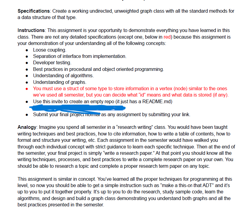 Solved Specifications: Create a working undirected, | Chegg.com