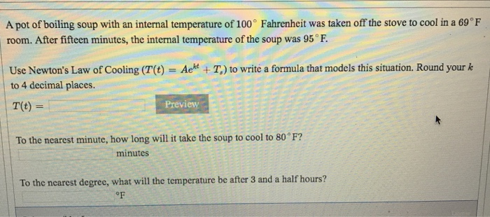 Solved A pot of boiling soup with an internal temperature of | Chegg.com