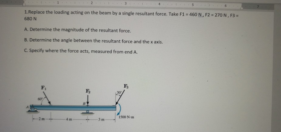 Solved 1.Replace the loading acting on the beam by a single | Chegg.com