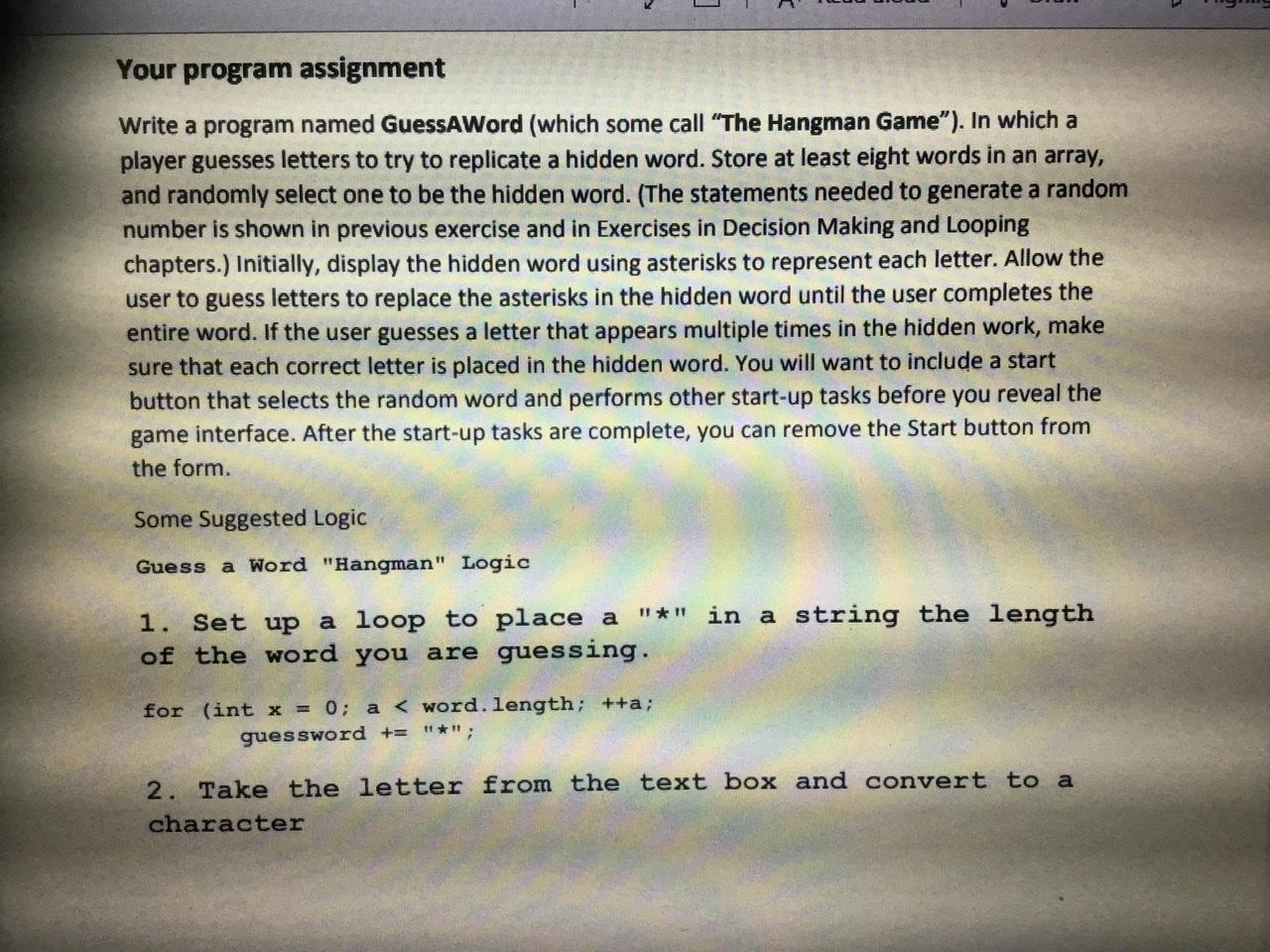 Solved Create a Guess a word/hangman in C# Windows Form app | Chegg.com