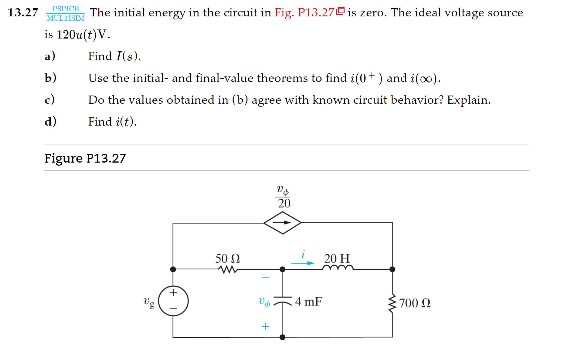 Solved 27 MULTISIM PSPICE The initial energy in the | Chegg.com