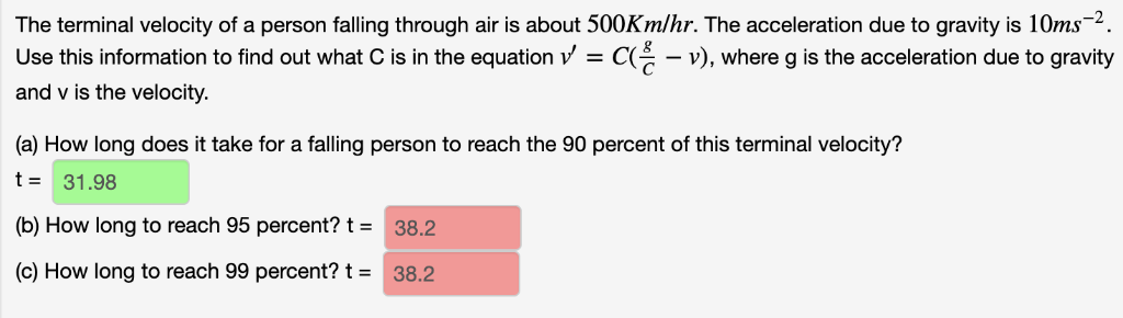 Solved The terminal velocity of a person falling through air | Chegg.com