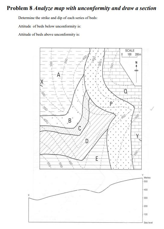 Solved Problem 8 Analyze map with unconformity and draw a | Chegg.com
