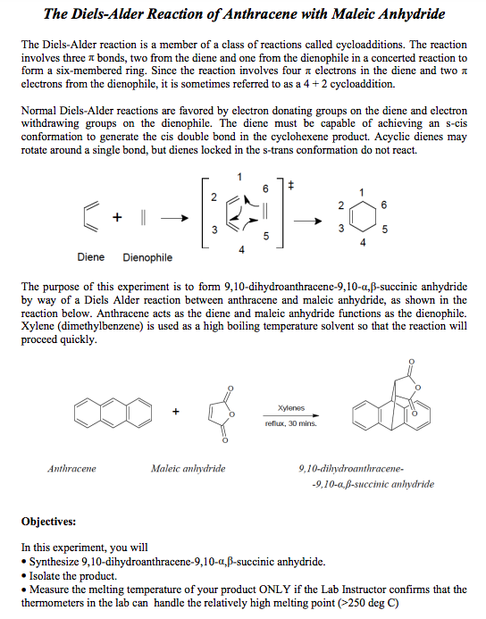 Solved The Diels-Alder Reaction of Anthracene with Maleic | Chegg.com