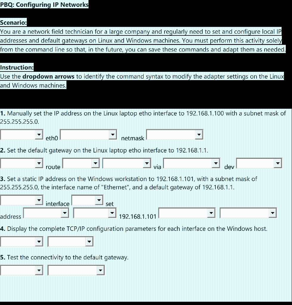 Solved PBQ: Configuring IP Networks Scenario: You are a | Chegg.com