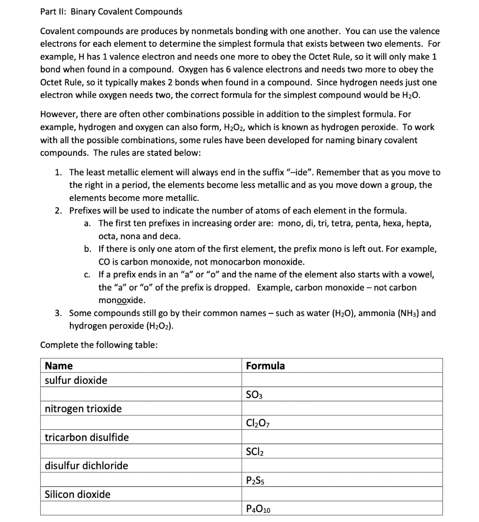 Solved Part I: Binary lonic Compounds Remember, the overall | Chegg.com