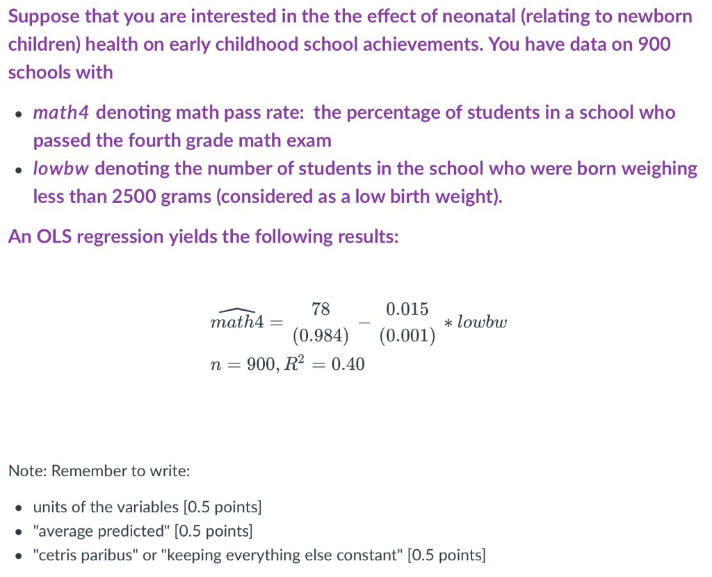 Solved a) Interpret the intercept. b) Interpret the R2 c) | Chegg.com