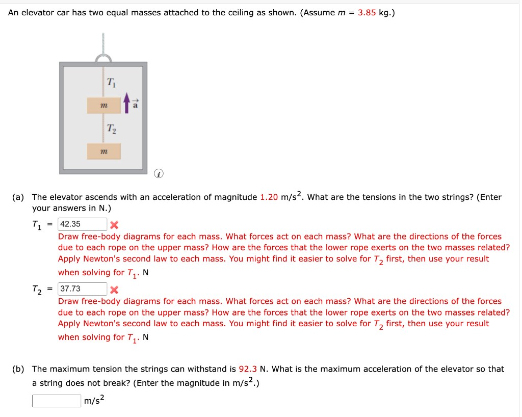 Solved An elevator car has two equal masses attached to the | Chegg.com