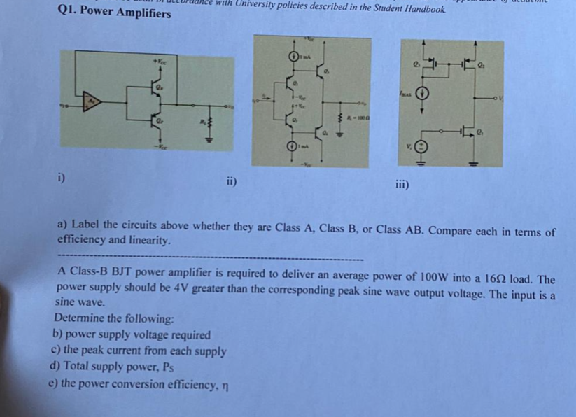Solved Q1. Power Amplifiers i) ii) iii) a) Label the | Chegg.com