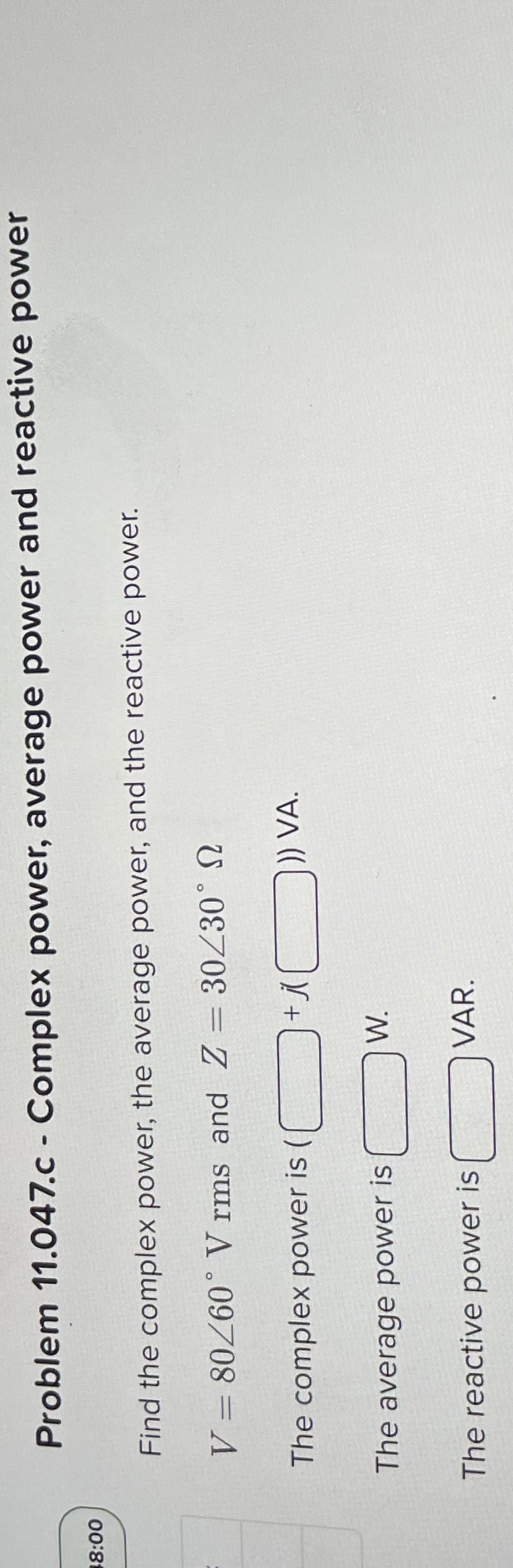 Solved Problem 11.047.c - Complex power, average power and | Chegg.com