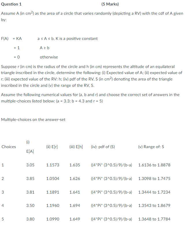 Solved Assume A (in cm2 ) as the area of a circle that | Chegg.com