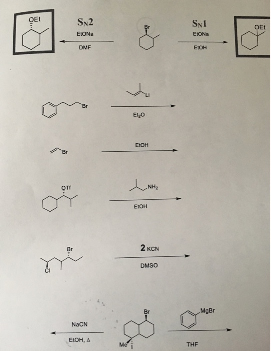 Solved OEt SN2 EtONa DMF SN1 EtONa EtOH Br OEt Br Et20 EtOH | Chegg.com