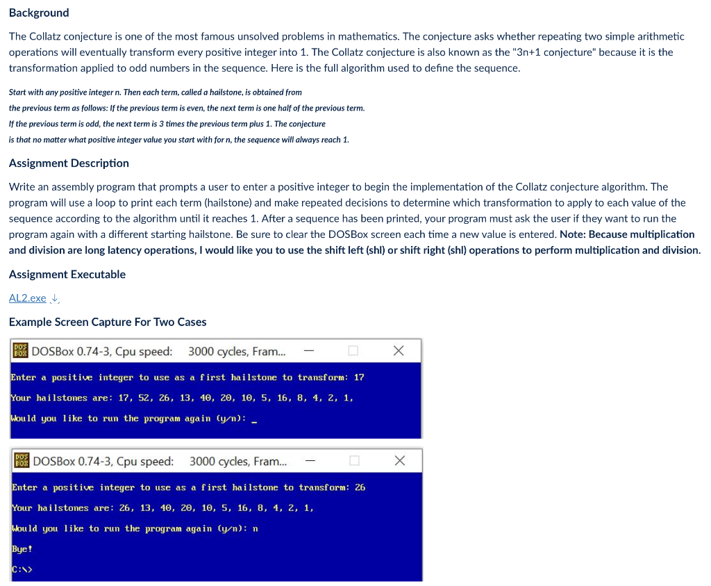 Solved Background The Collatz Conjecture Is One Of The Most