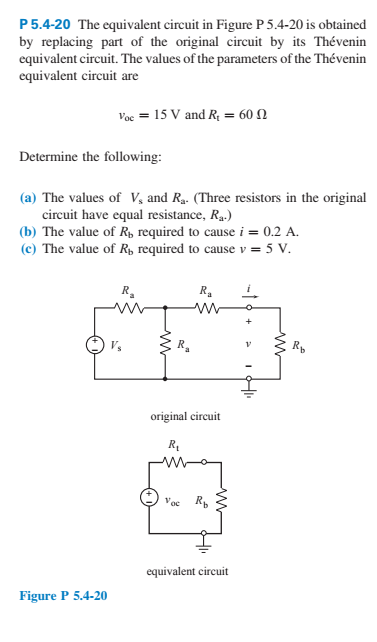 Solved P 5.4-20 ﻿The equivalent circuit in Figure P 5.4-20 | Chegg.com