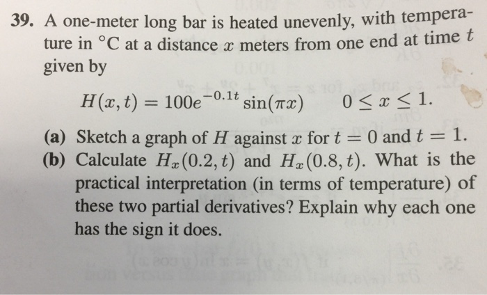 Solved A one-meter long bar is heated unevenly, with | Chegg.com
