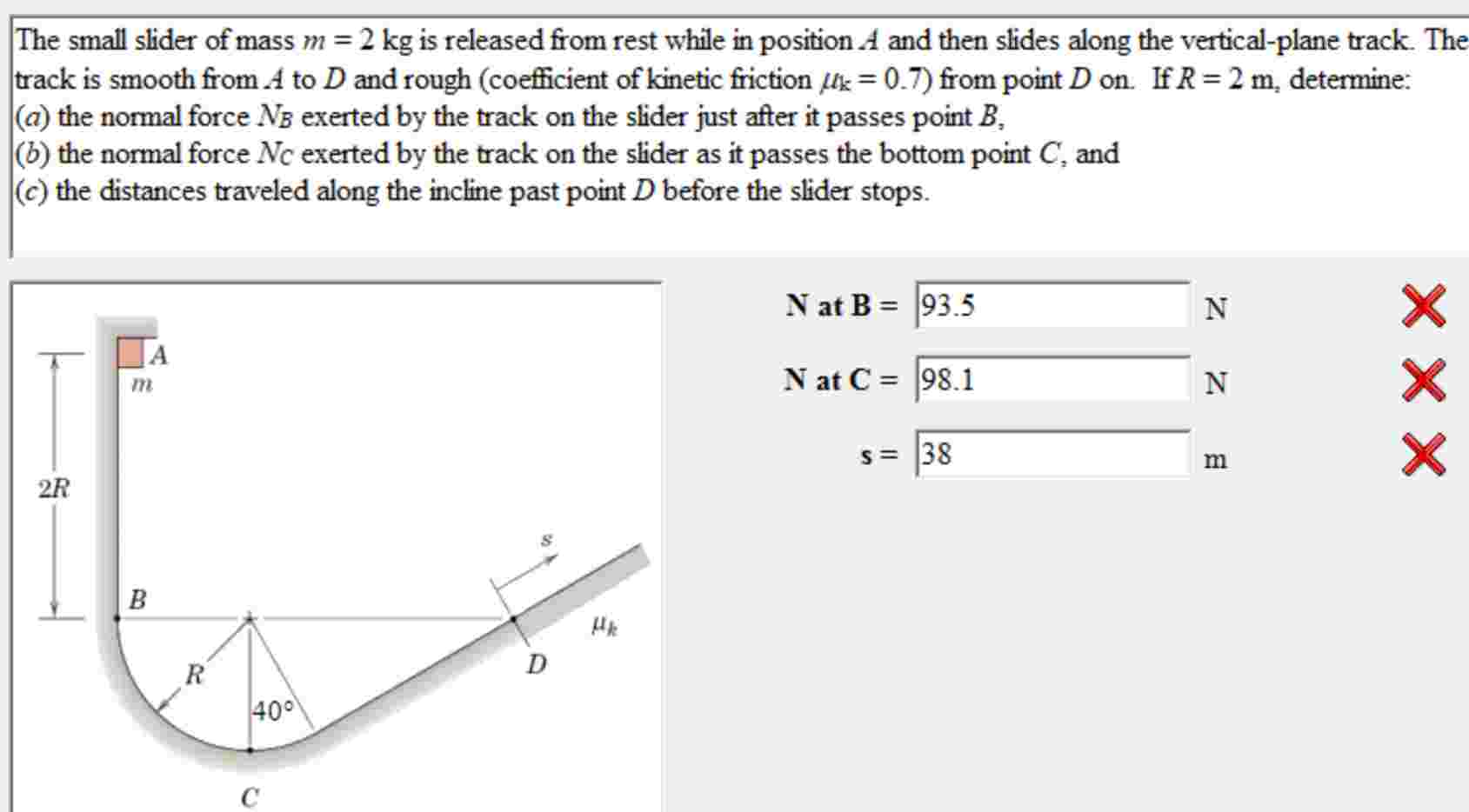 Solved The small slider of ﻿mass m=2kg is ﻿released from | Chegg.com