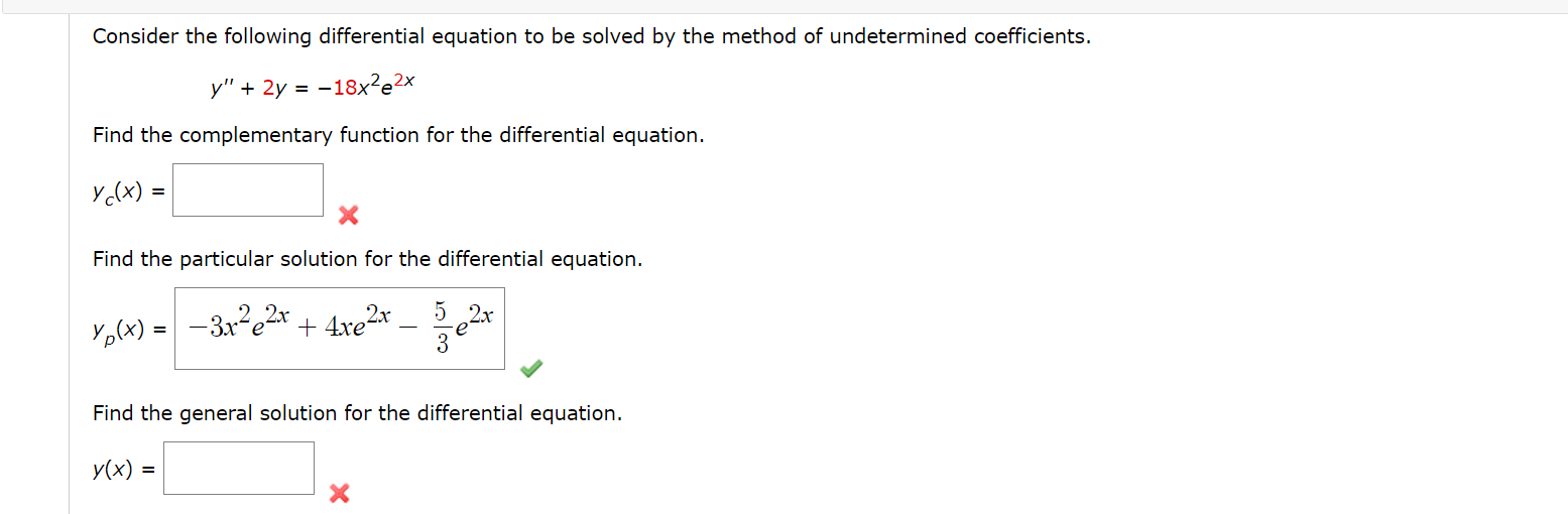 Solved y′′+2y=−18x2e2x Find the complementary function for | Chegg.com