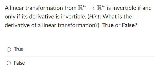 Solved A linear transformation from Rn→Rn is invertible if | Chegg.com