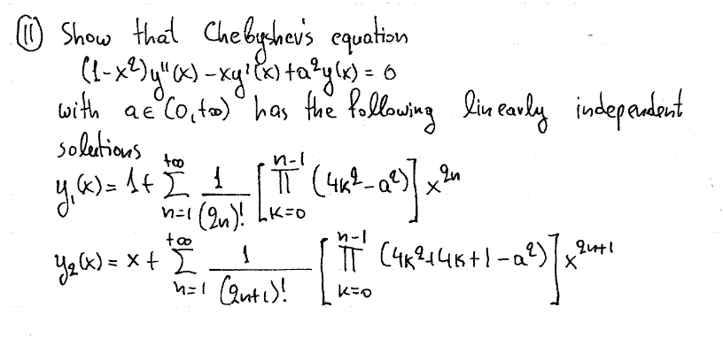Solved (II) Show that Chebyshev's equation | Chegg.com