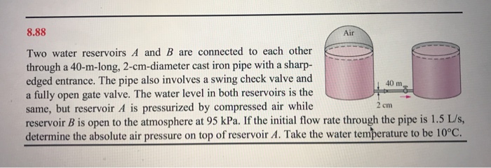 Solved 8.88 Air Two water reservoirs A and B are connected | Chegg.com