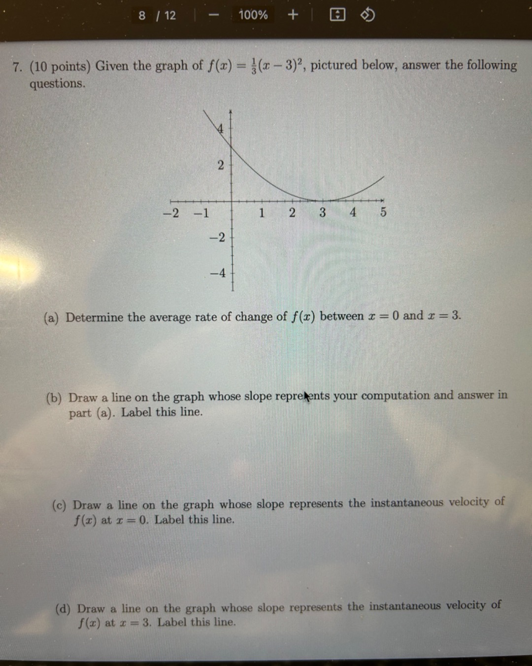 Solved (10 points) Given the graph of f(x)=31(x−3)2, | Chegg.com