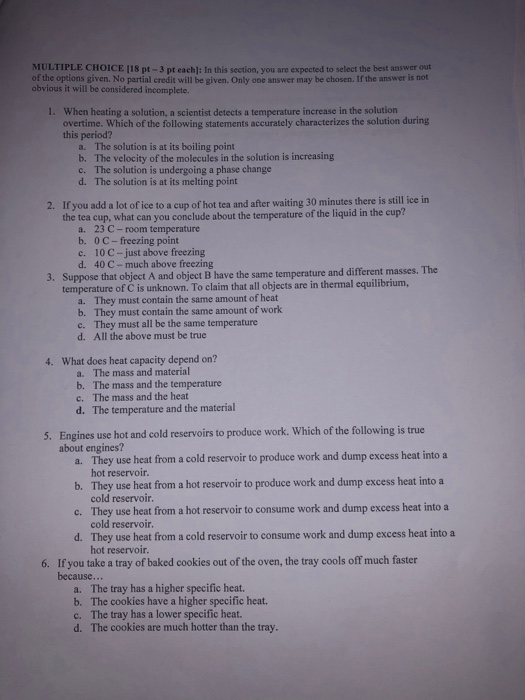 Solved MULTIPLE CHOICE |18 pt-3 pt each): In this section, | Chegg.com