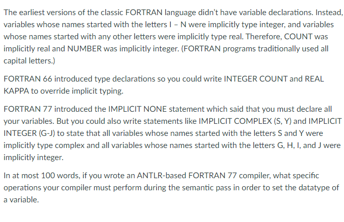 The earliest versions of the classic FORTRAN language | Chegg.com