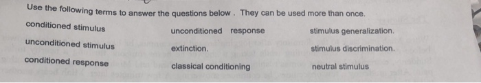 Solved Use the following conditioned stimulus unconditioned | Chegg.com