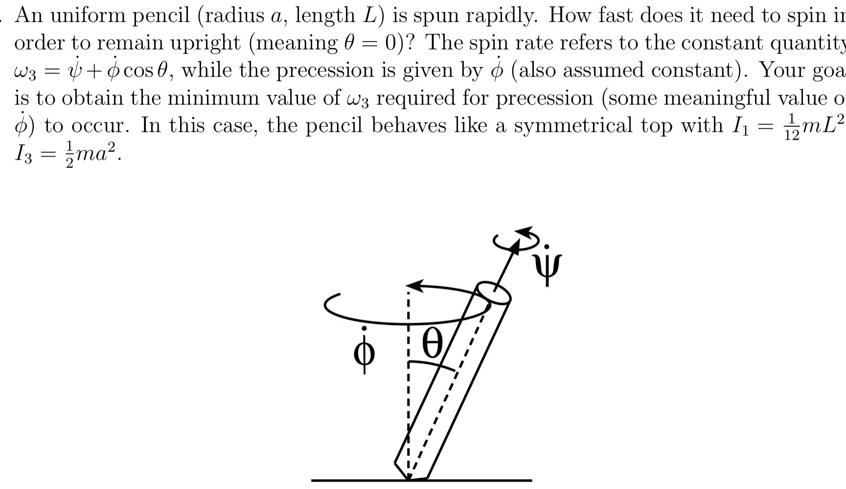 An uniform pencil (radius a, length L) is spun | Chegg.com
