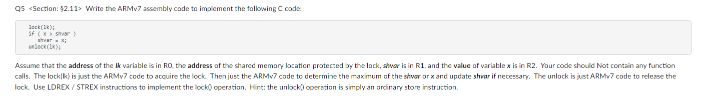 Solved Q5 Write the ARMv7 assembly code to implement | Chegg.com