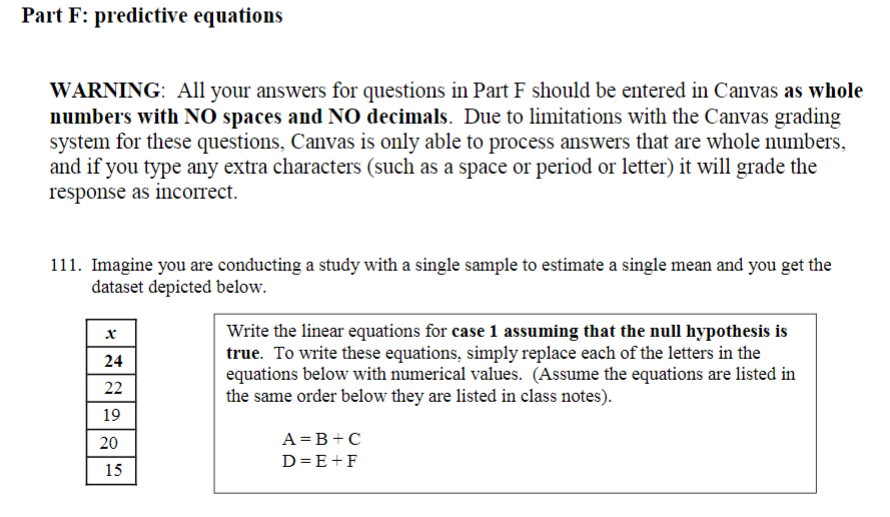 Part F: predictive equations WARNING: All your | Chegg.com