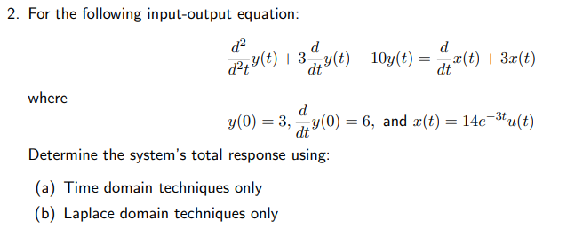 Solved 2. For the following input-output equation: | Chegg.com